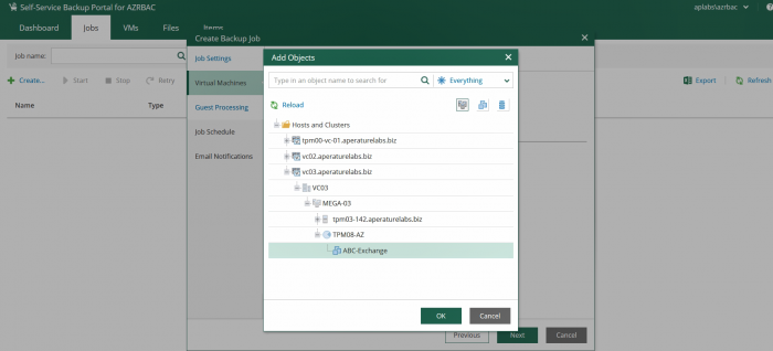 Setting up vSphere RBAC for self-service backup portal