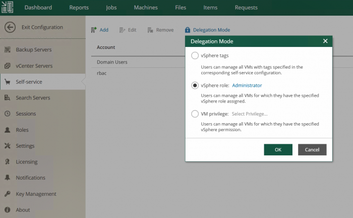 Setting up vSphere RBAC for self-service backup portal