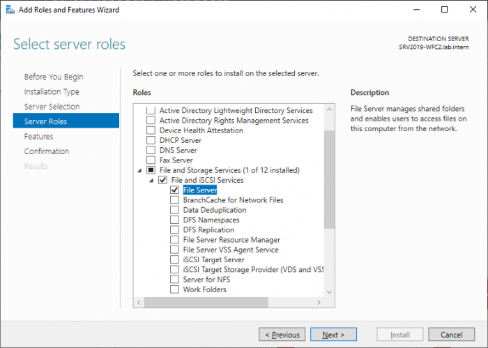 How to create a file server cluster with Windows 2019