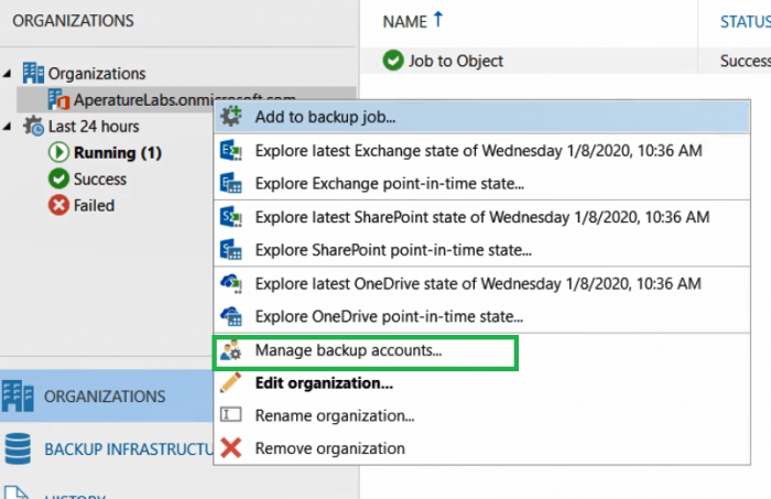 Microsoft Office 365 automated auxiliary backup deployment