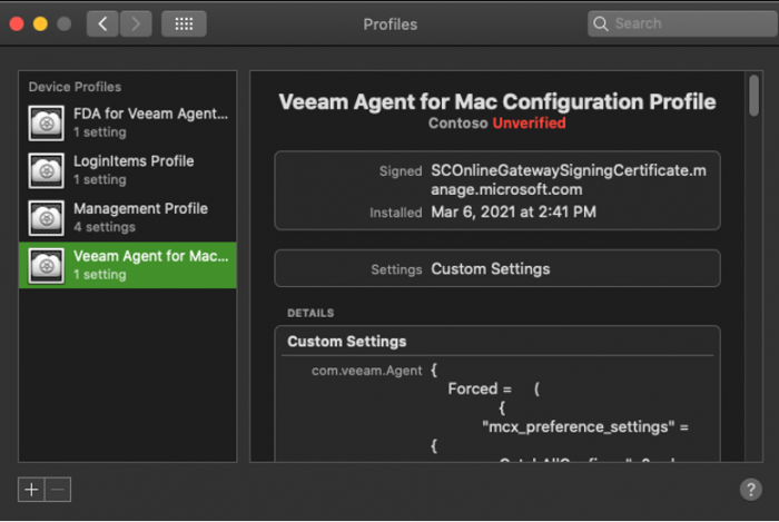Configuring Veeam Agent for Mac via Microsoft Intune